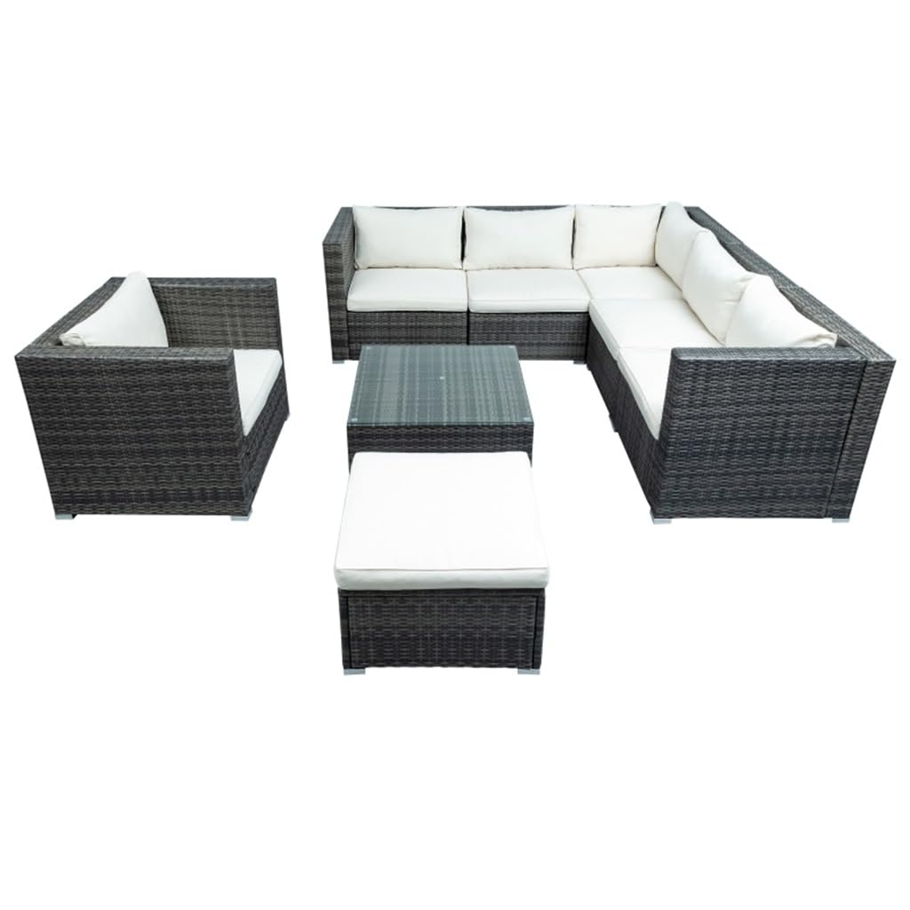 MJWDP Patio Furniture Sets, 8-Piece Patio Wicker Corner Sofa, Ottoman and Coffee Table for Outdoor Backyard Gardens