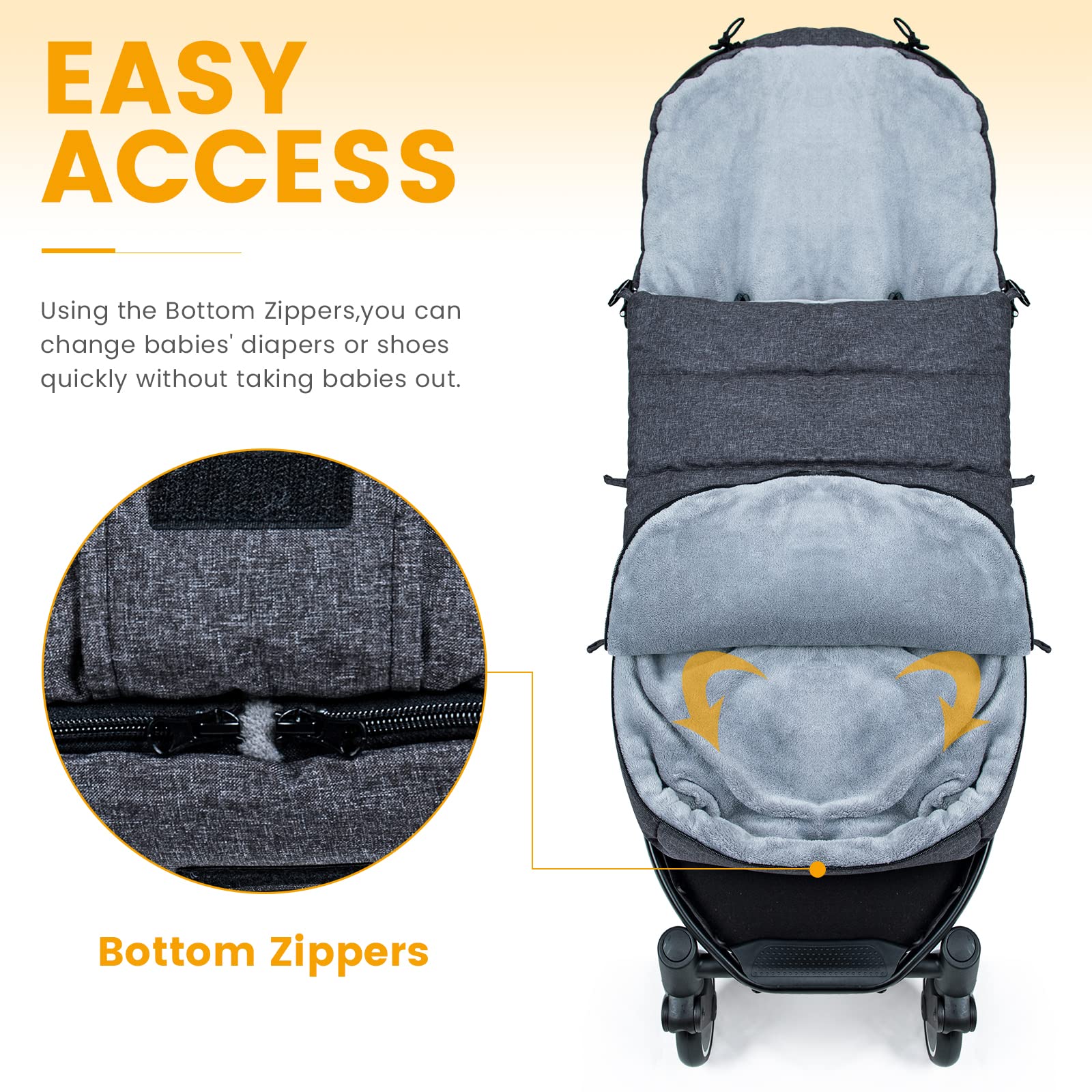 Winter Toddler Bunting Bag,Universal Stroller Footmuff with Storage Bag,Waterproof Baby Stroller Sleeping Bag,L-Shaped,Removable,Machine Washable,Side-Zip,Quick Care,Easy in & Out (Black)