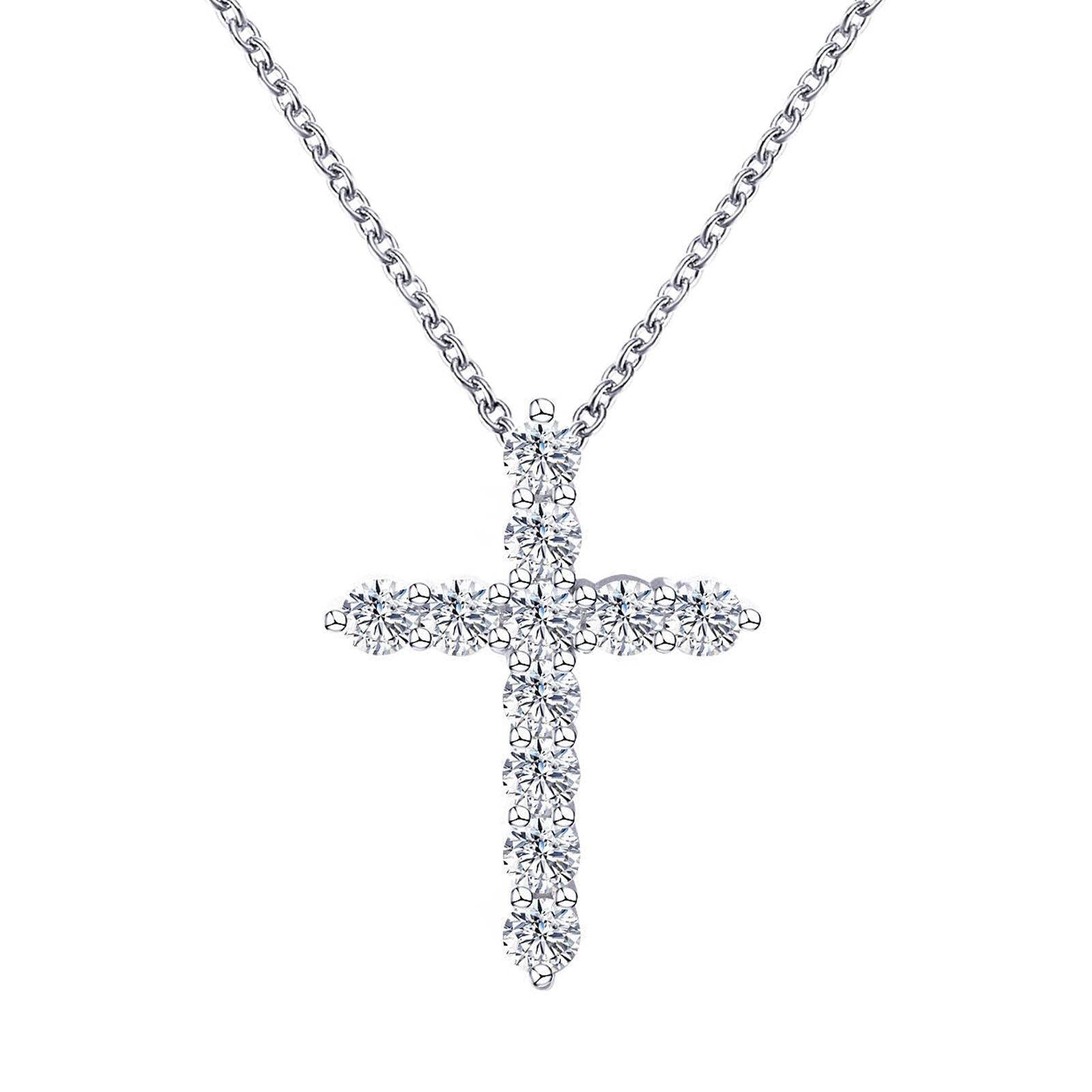 TIANYU GEMS 2.75ct Moissanite Cross Pendant Necklace for Women 925 Sterling Silver White Gold Plated with GRA Certificate 4mm DF VVS Color Moissanites Necklace 18'' Chain