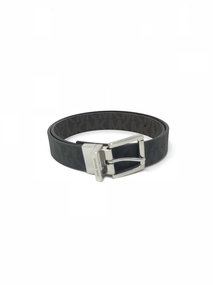 Michael Kors Logo Reversible Belt With Silver Buckle,Black/Brown,Large