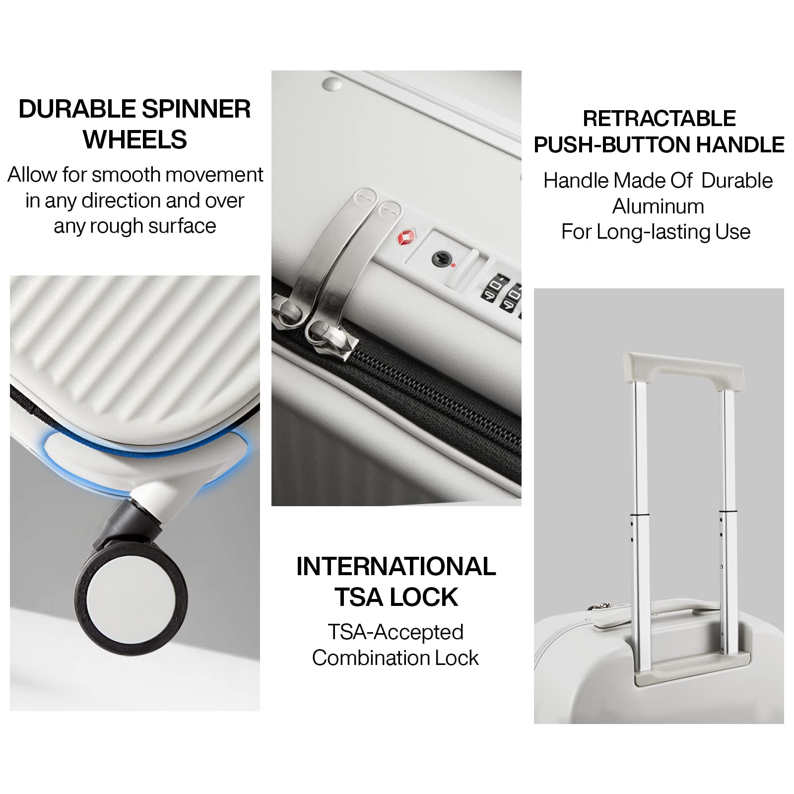 mixi Carry On Luggage, 18'' Suitcases with Spinner Wheels, Rolling Travel Suitcase with Front Laptop Pocket Luggage Aluminum Frame PC Hardside with TSA Lock and Cover, Smoke White