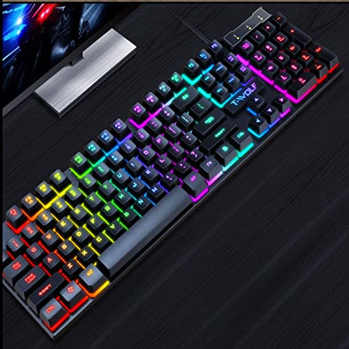 RRGB Backlit Membrane Gaming Keyboard with Multimedia Keys Mechanical Feel Dedicated Media Control,C7 (Black)