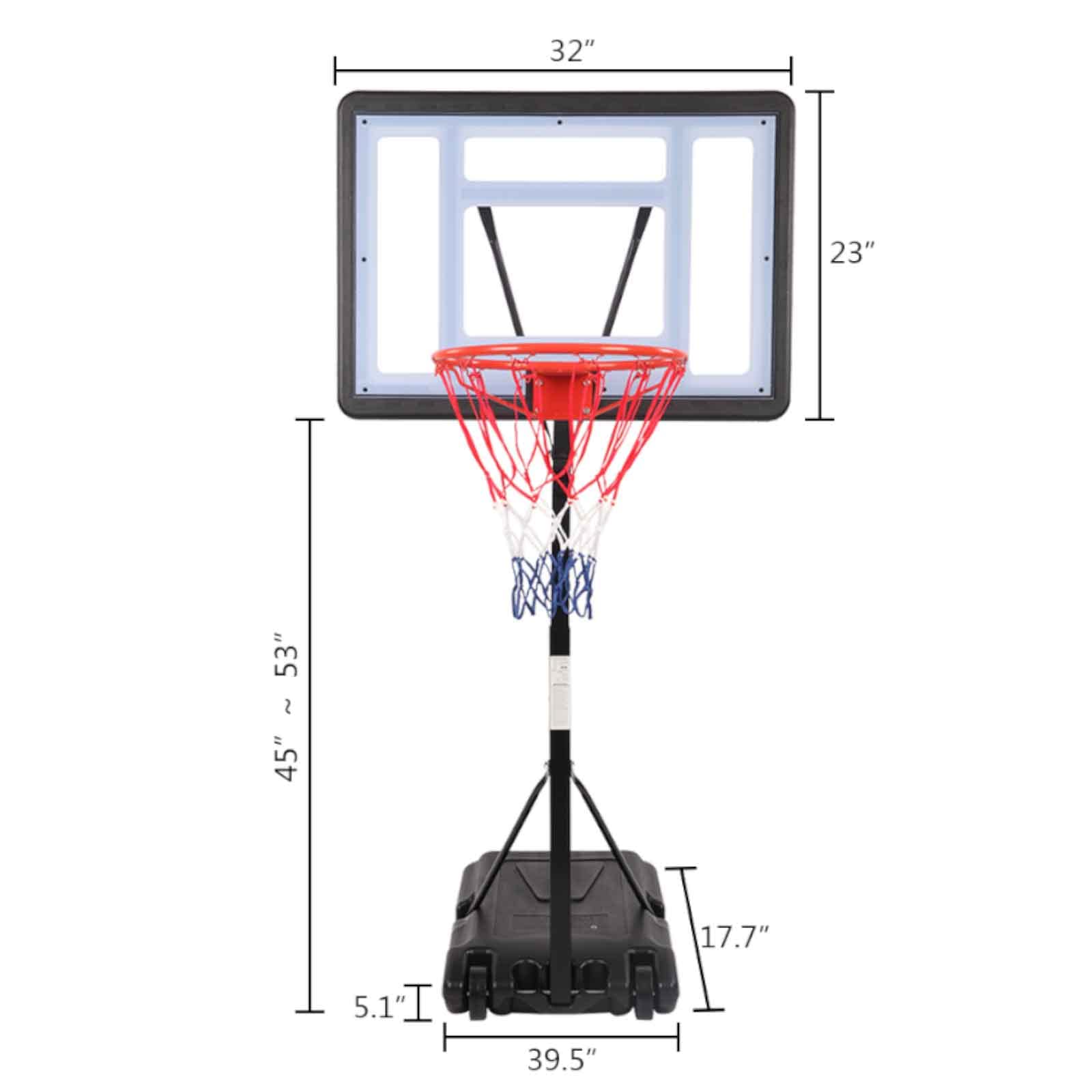 Ralch Wysom Portable Movable Swimming Pool PVC Transparent Backboard Basketball Stand (Basket Adjustment Height 45-53inch) Maximum Applicable for 7# Ball