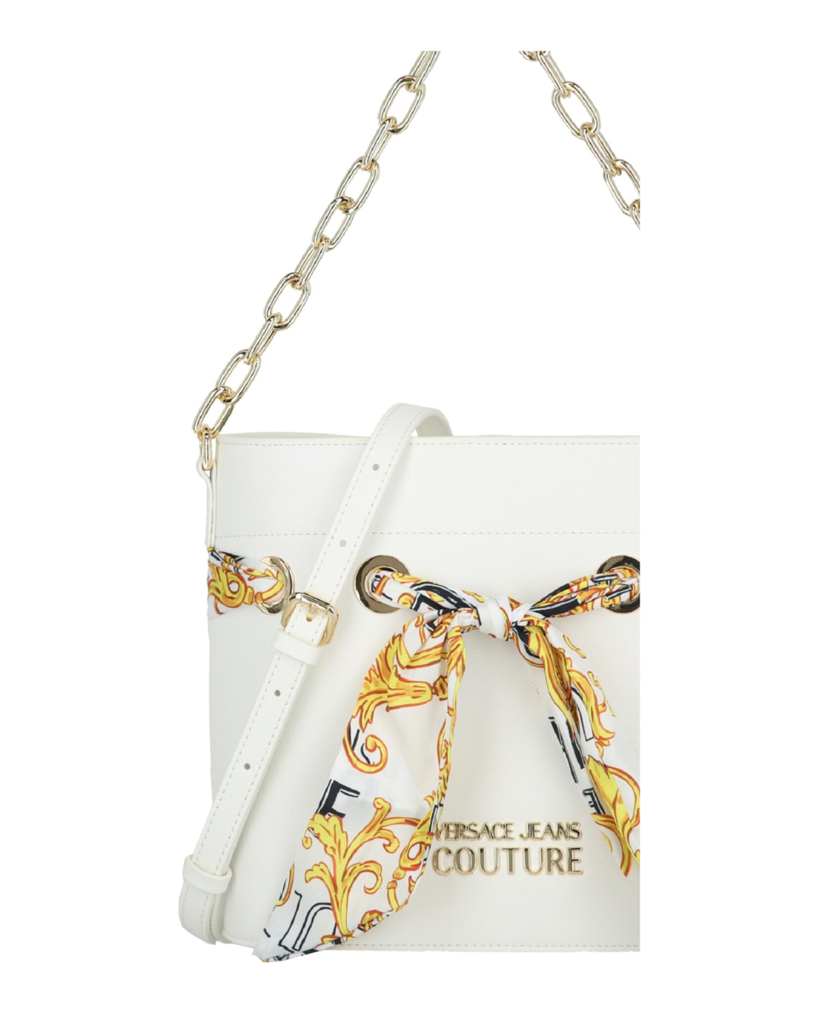 Versace Jeans Couture White Scarf Embellished Medium Bucket Bag for womens