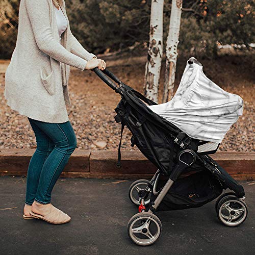 Nursing Cover Breastfeeding Scarf Baby Car Seat Covers Stretchy Infant Stroller Cover White Marble Pattern Carseat Canopy for Newborns