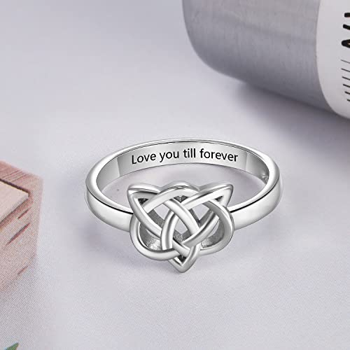 RMREWY Name Ring 925 Sterling Silver for Women Engraved Name Celtic Knot Heart Ring Jewelry Gift (Silver, Sterling Silver)