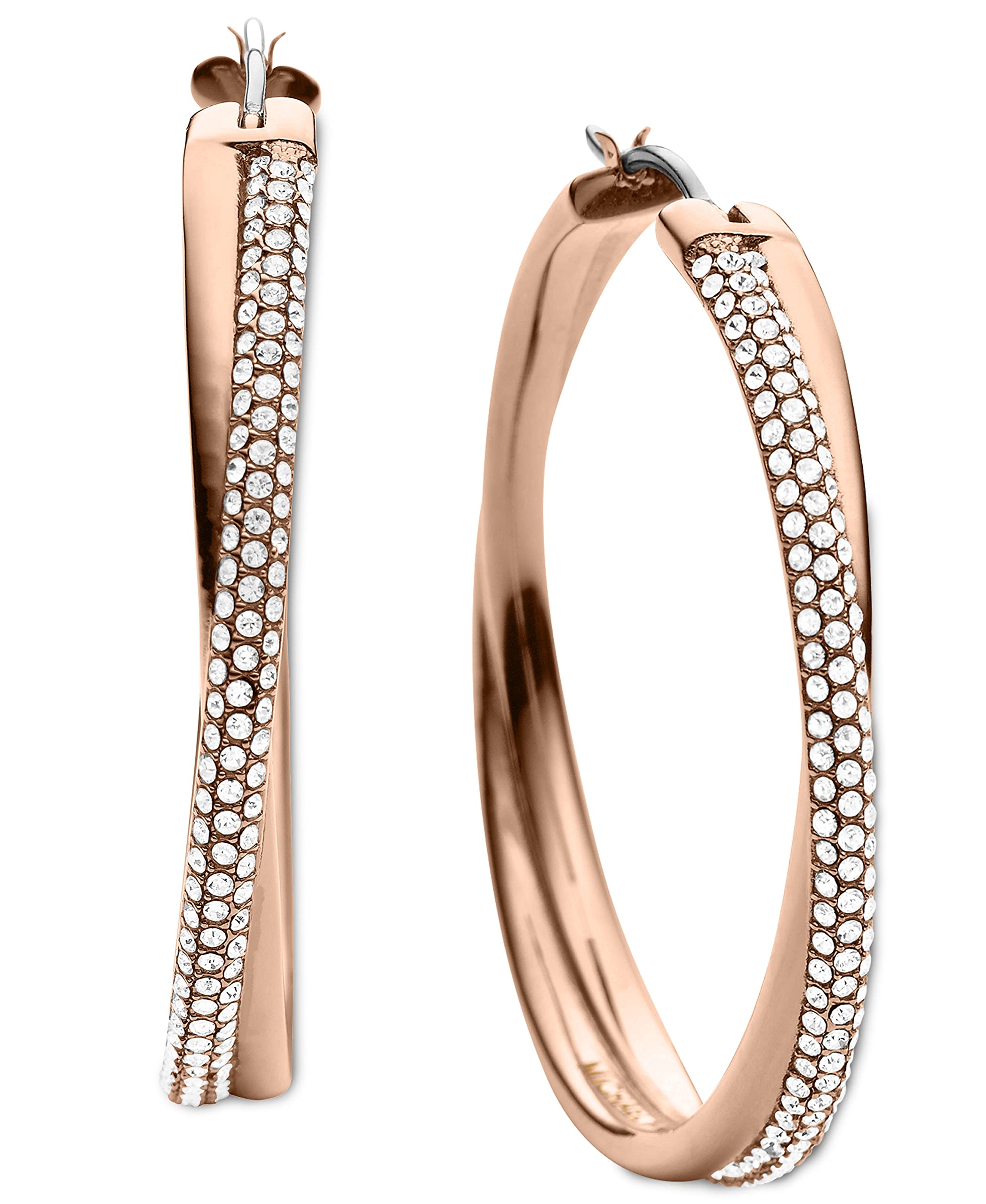 Michael Kors Stainless Steel and Pavé Crystal Hoop Earrings for Women, Color: Rose Gold (Model: MKJ3671791)