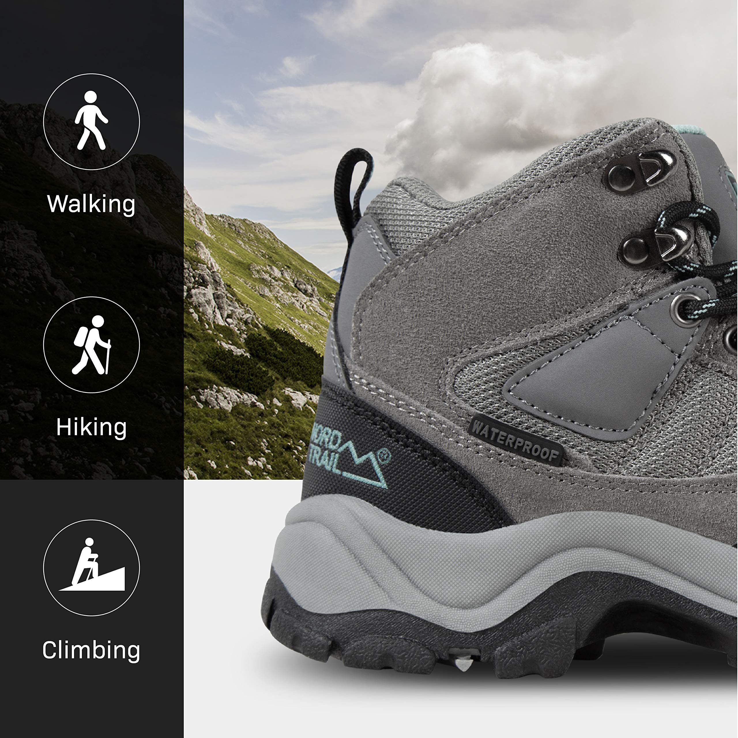 Nord Trail Mt. Hunter Hi II Hiking Boots for Women - Charcoal & Mint Suede - 8.5