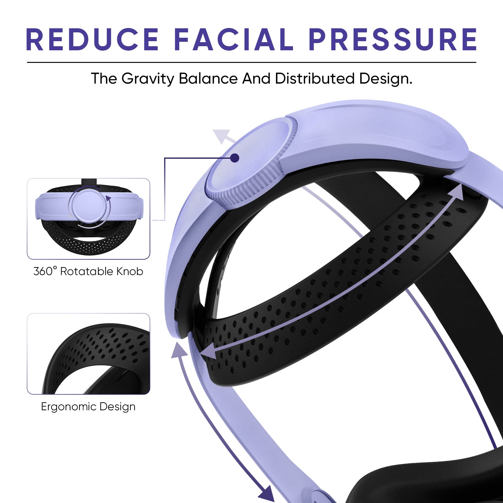 Suitisbest Head Strap Compatible with Quest 2, Adjustable Enhanced Support and Comfort Breathable Lightweight Head Strap for Meta Quest 2, Violet