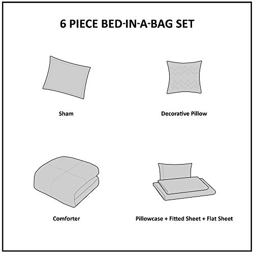 Madison Park Essentials Claremont Twin Size Bed Comforter Set Bed in A Bag - Purple, Grey, Floral – 7 Pieces Bedding Sets – Ultra Soft Microfiber Bedroom Comforters, Twin(68"x86")