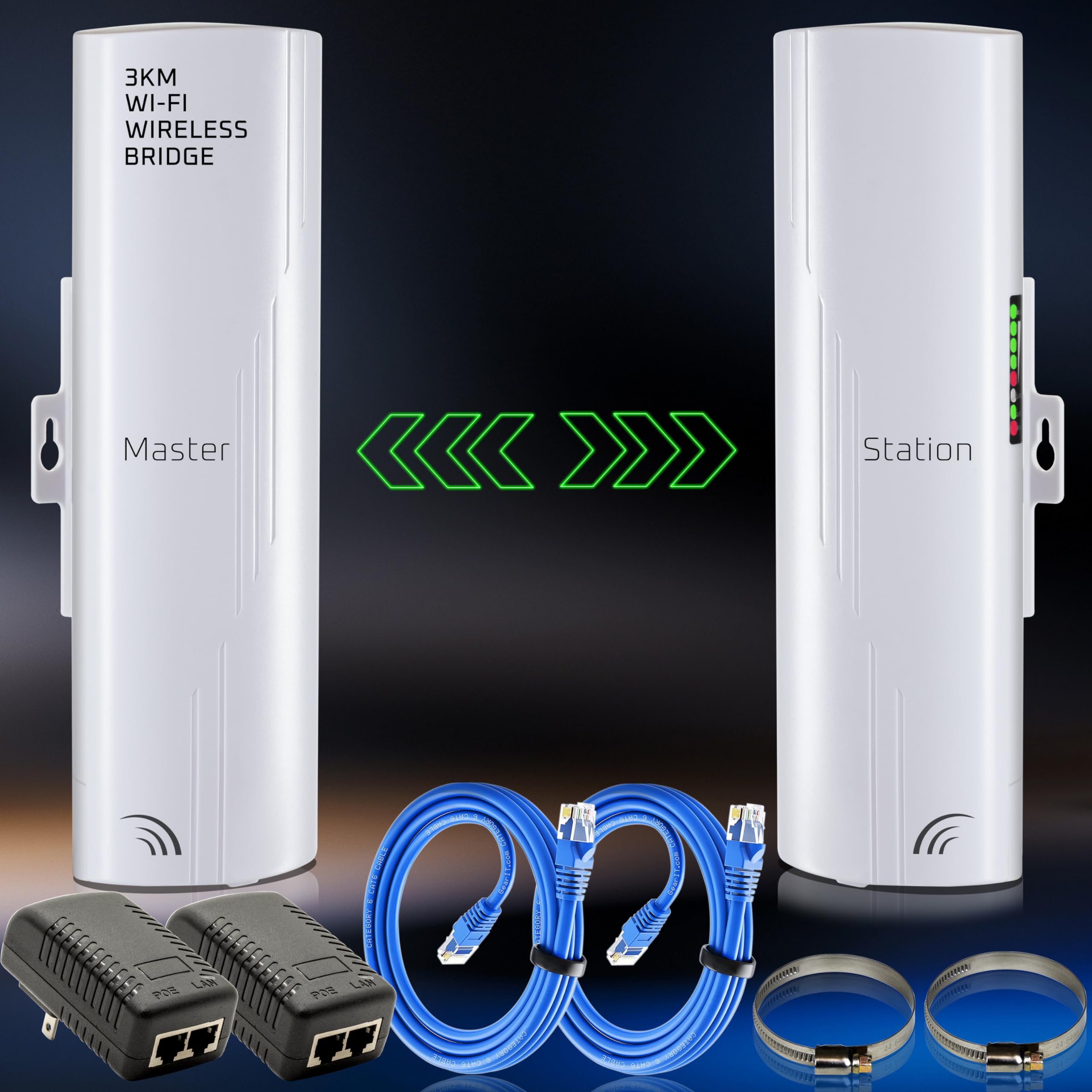 Wireless Bridge Point to Point Outdoor WiFi, Wireless Network Expansion Kit, Long Range High Speed 5G | 2 Units Bridge Kit Complete Pre-Configured - P2P Long Range (2Pack)