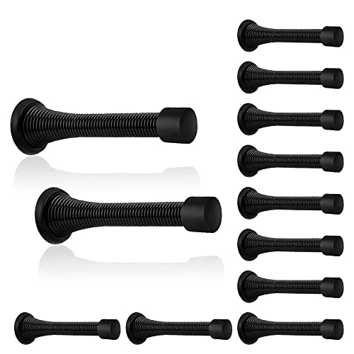 Oil Rubbed Bronze Door Stoppers,3-1/4” Heavy Duty Door Stop-Flexible Spring Door Stopper with Brown Rubber Bumper Tips,12 Pack