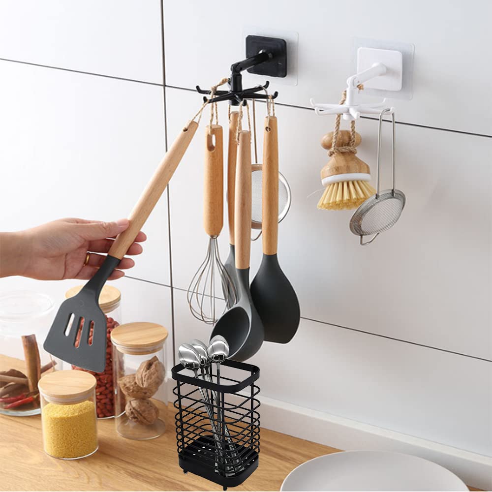 Oidium Black Utensil Holder,4-Pack Holder Organizer for Counter,Wire Kitchen Utensil Organizer with Drain Holes,Metal Steel Square Utensil Flatware Storage for Countertop(Excluding spoons)