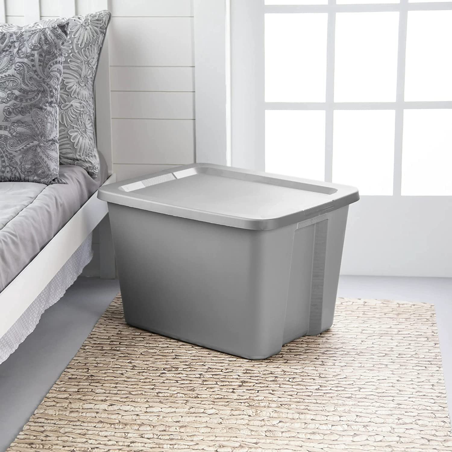 ONECAM 18 Gallon Plastic Storage Tote Box,Storage Bin Tote Organizing Container With Durable Lid, Stackable and Nestable Snap Lid Plastic Storage Bin,Gray,Set of 8