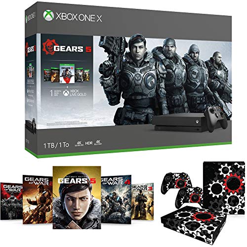 Microsoft CYV-00321 Xbox One X Gears Of War 5 with Wireless Controller Bundle with Deco Gear Vinyl Skin Sticker Cover Decal Xbox One S Console and Controllers