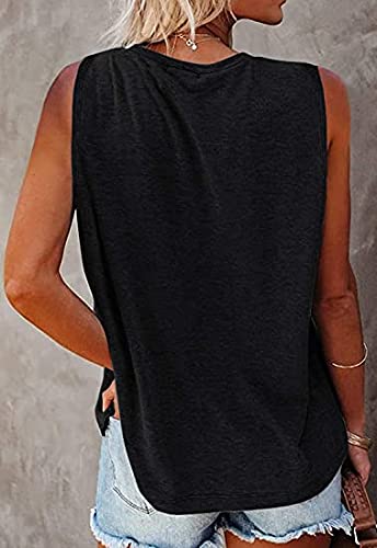 MAGICMK Women Summer Casual Sleeveless Tank Tops Crew Neck Graphic Basic Black Shirts (L, Black+White)