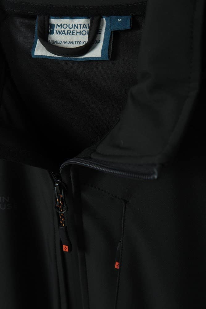 Mountain Warehouse Helix Mens Lightweight Softshell Jacket -Water Resistant, Breathable Rain Jacket Black X-Large