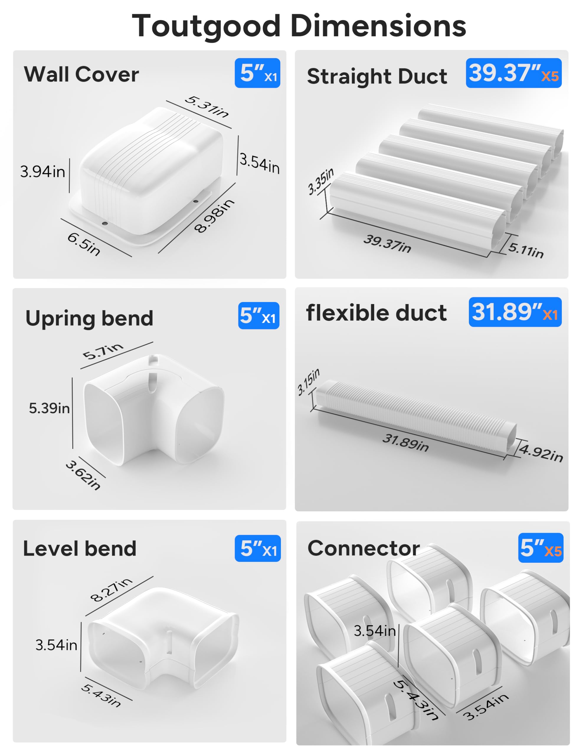 Toutgood 5'' 20Ft Mini Split Line Set Cover for Ductless Air Conditioners and Heat Pumps Systems Tubing Decorative, Upgraded UV-Proof Strong&Durability PVC Pipe