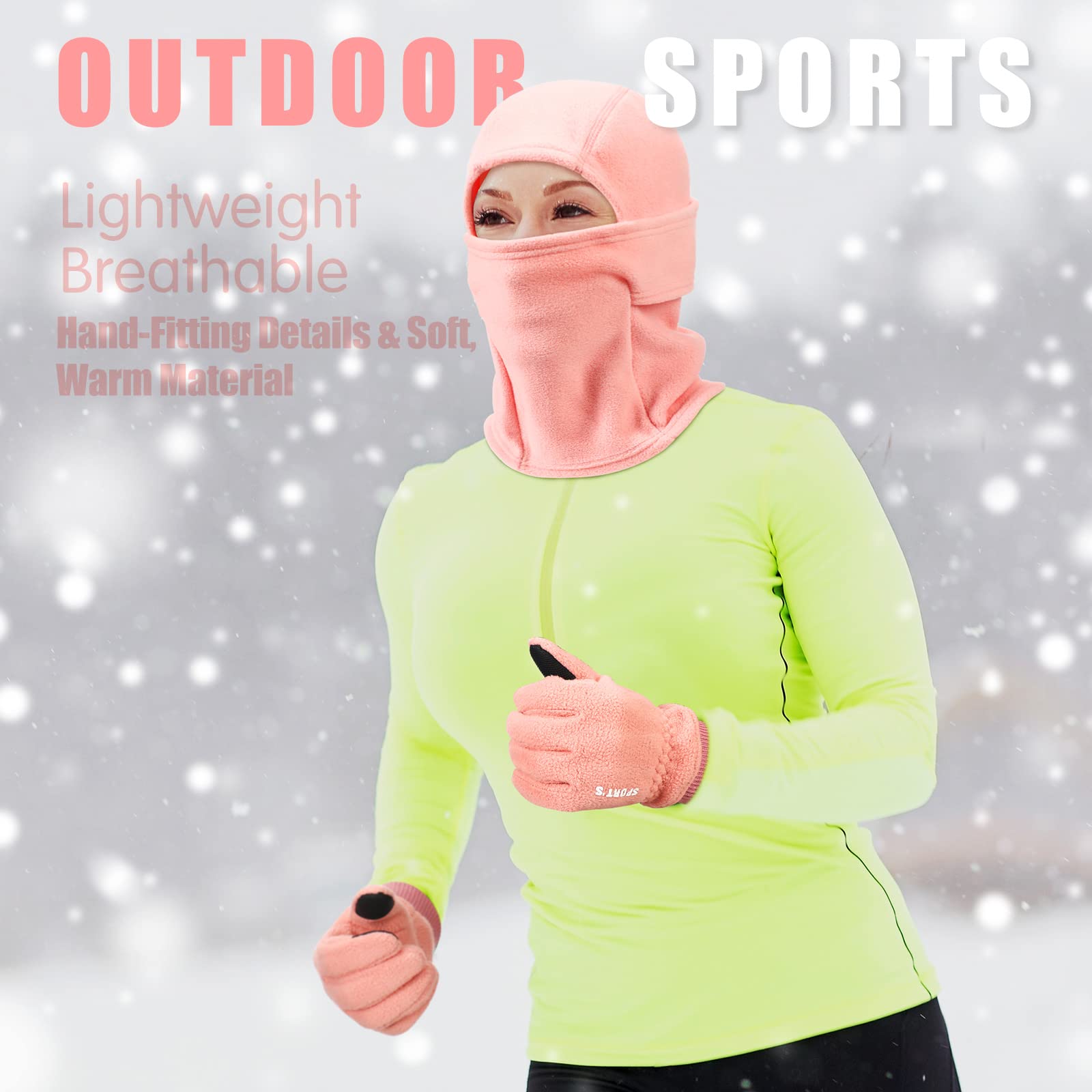 Sumind Balaclava Ski Mask Winter Touchscreen Gloves for Men Women Fleece Snowboarding Mask Warmer for Winter(Pink)