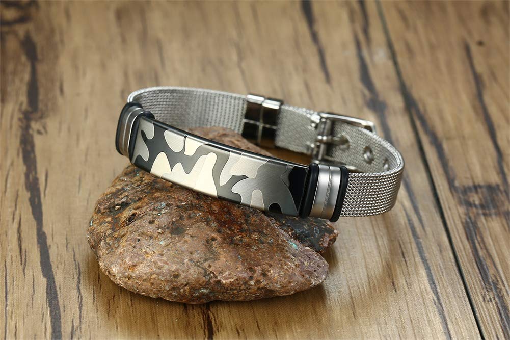 MPRAINBOW Stainless Steel Adjustable Net Wristband Soldier Camouflage Bracelet Army Special Forces Bracelet Camouflage Jewerly