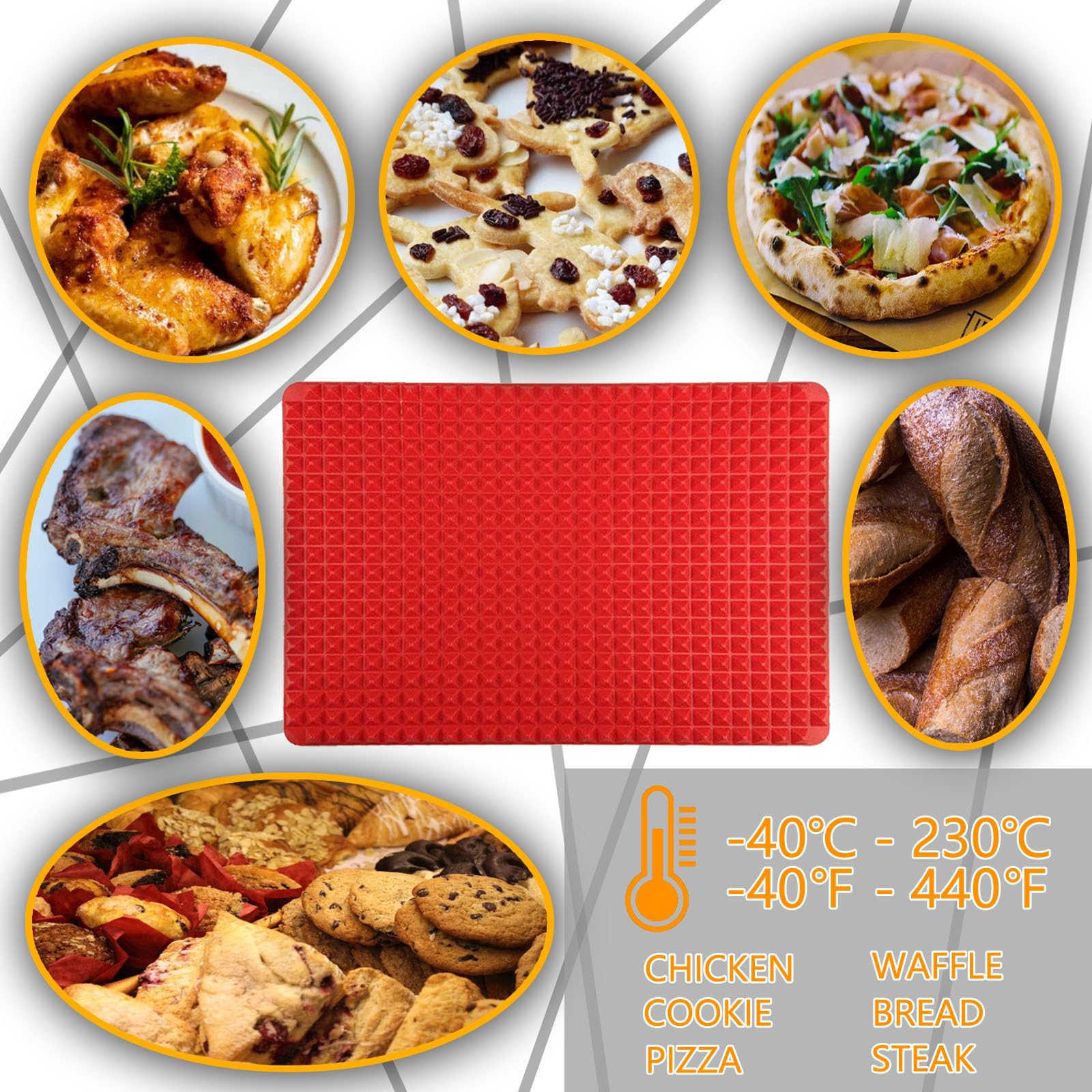 ShangPinFeiLi Silicone Baking Mat Pyramid Sheets Cooking Pan 16"x11" 2 Pack-Red,Best Healthy Fat Reducing Nonstick Cooking Mat for Baking Mat with Grid for Oven Grilling BBQ, Baking and Roasting