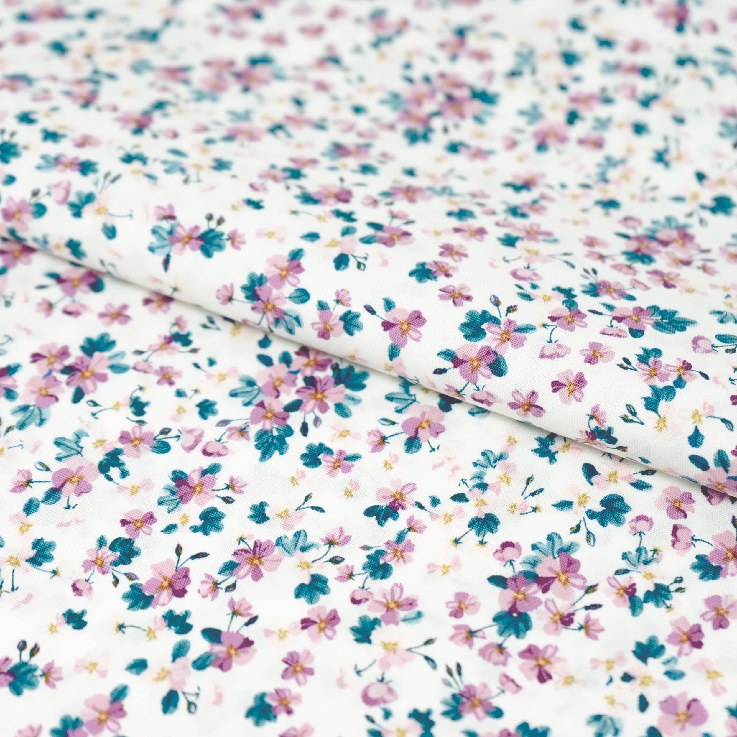 Singer Fabrics, 100% Cotton, Purple Small Floral on White, Cut by The Yard
