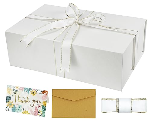 YINUOYOUJIA Gift Box14x9x4.5 Inches,Large Gift Box with Magnetic Closure Lid,Ribbon and Card,White Present Box for Birthady,Valentine's Day,Mother's Day,Christmas,Box DIY,Anniversary