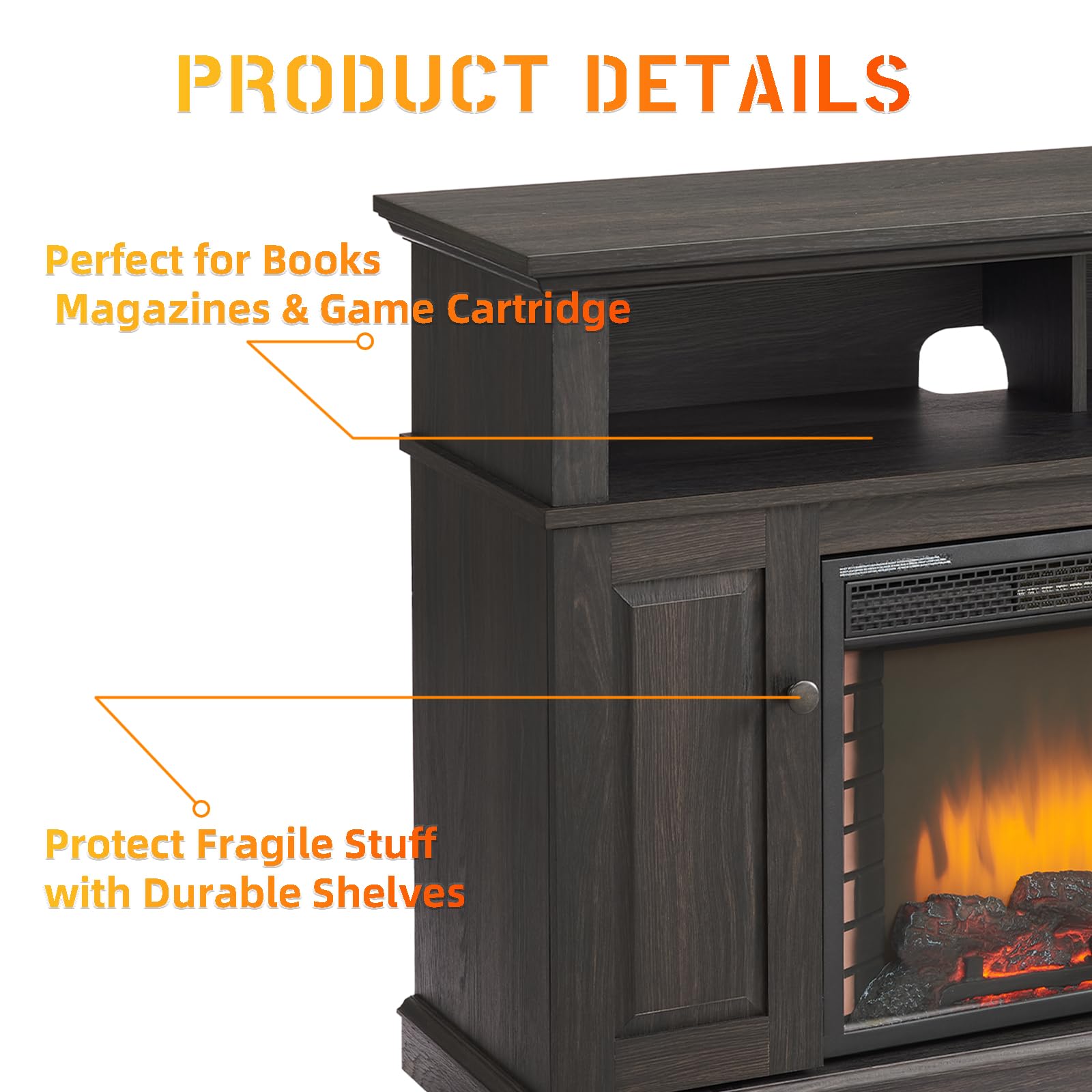 NURTUDIS TV Stand with 27β Fireplace, Fireplace & Overheating Protection and 1-8H Timer Function, Fireplace with Realistic Flame Effect, Modern TV Stand with 2 Cabinet Door for TVs up to 55"