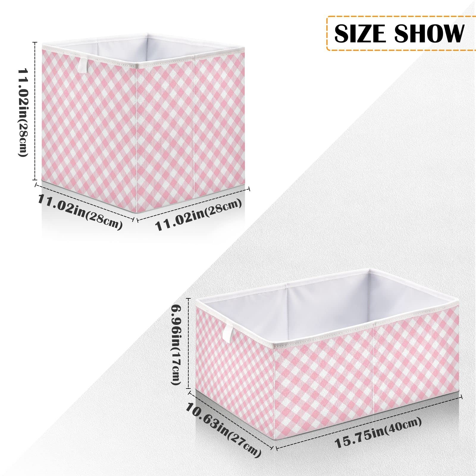 WELLDAY Storage Basket Pink Gingham Foldable 11 x 11 x 11 in Cube Storage Bin Home Decor Organizer Storage Baskets Box for Toys, Books, Shelves, Closet, Laundry, Nursery