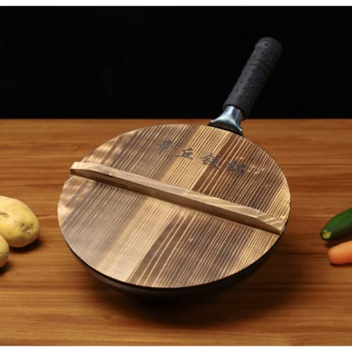 shuoguoleilei Chinese Hand Hammered Iron Woks Set, Non-stick No Coating Preseasoned Wok Blue Round Bottom Wok Pan For Electric, Induction and Gas Stoves (Blue Black-14)