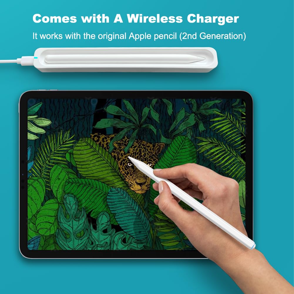 Wireless Charging Stylus Pen with Charger Stand, Active Pencil with Charger, Compatible with Pro11/12.9, 6/7/8/9/10, Air 3/4/5, Mini 5/6