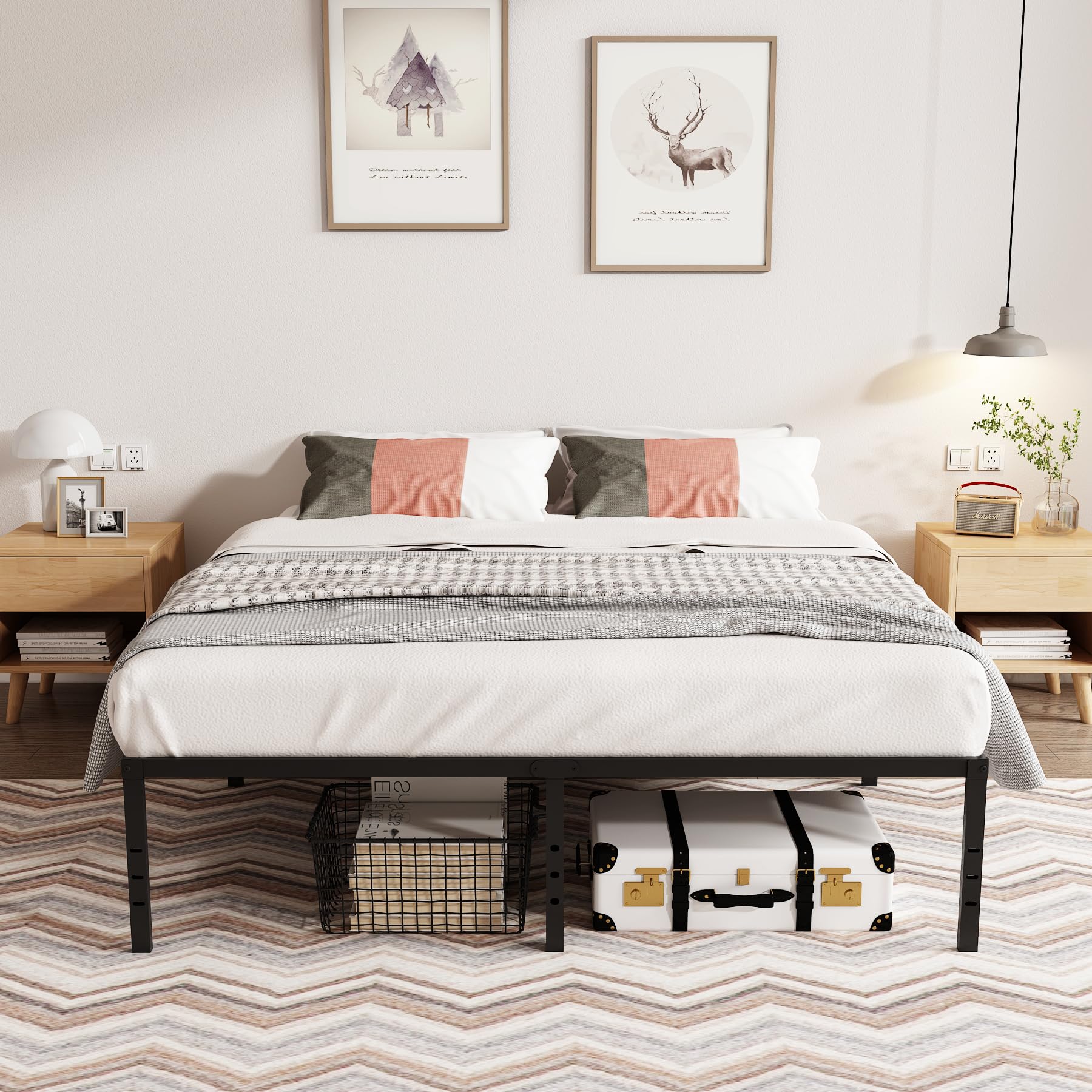 Mavesmog Full Size Bed Frame 14 inch High Metal Platform Heavy Duty Full Bed Frame Sturdy Steel Slat Support Foundation Bed Frames No Box Spring Needed, Under Bed Storage, Easy Assembly