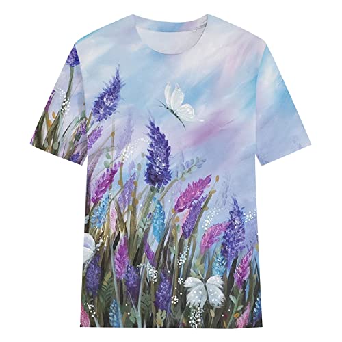 Summer Fashion Butterfly Digital Print Casual Round Neck Sleeve Sleeve T Shirt