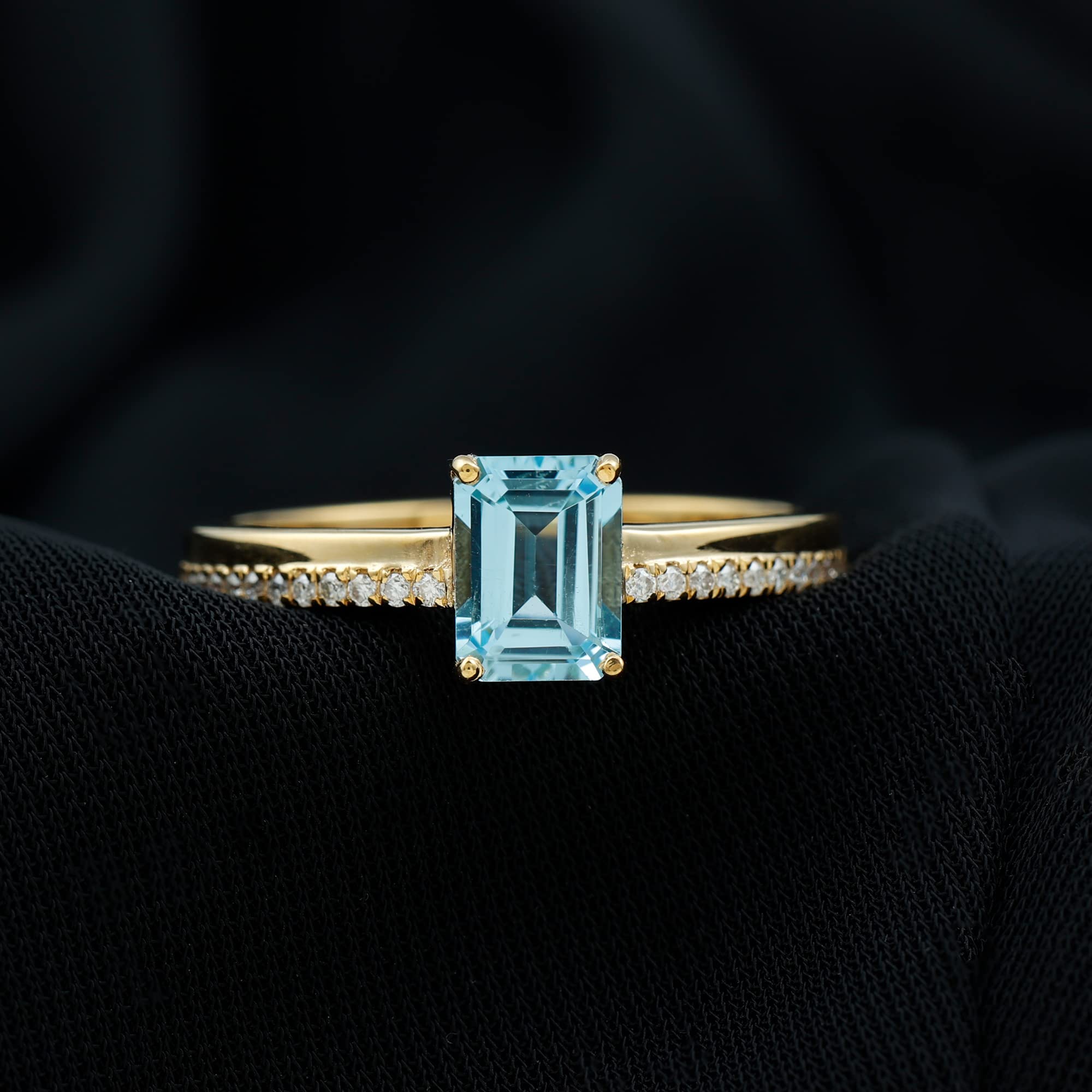 Rosec Jewels Natural Sky Blue Topaz Solitaire Engagement Ring with Diamond | 2.25 CT | AAA Quality, 14K Yellow Gold, Size:US 11.00