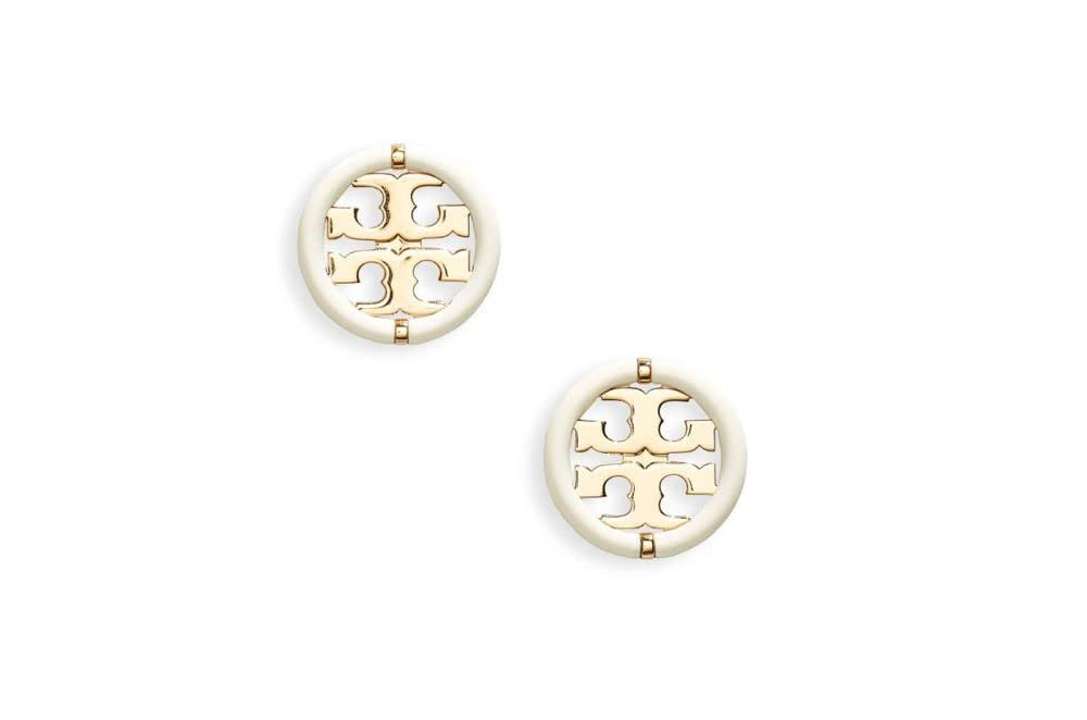 Tory Burch Miller Enamel 12mm Stud Earrings (Tory Gold - White)
