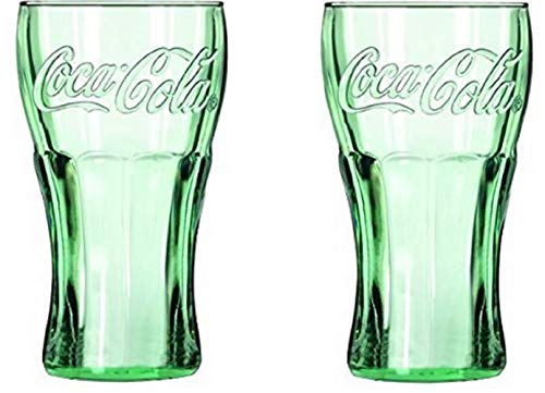 Set of 2 Classic Coke/Coca Cola Glasses 17 ounces-hint of green glass is beautiful and feels good in the hand
