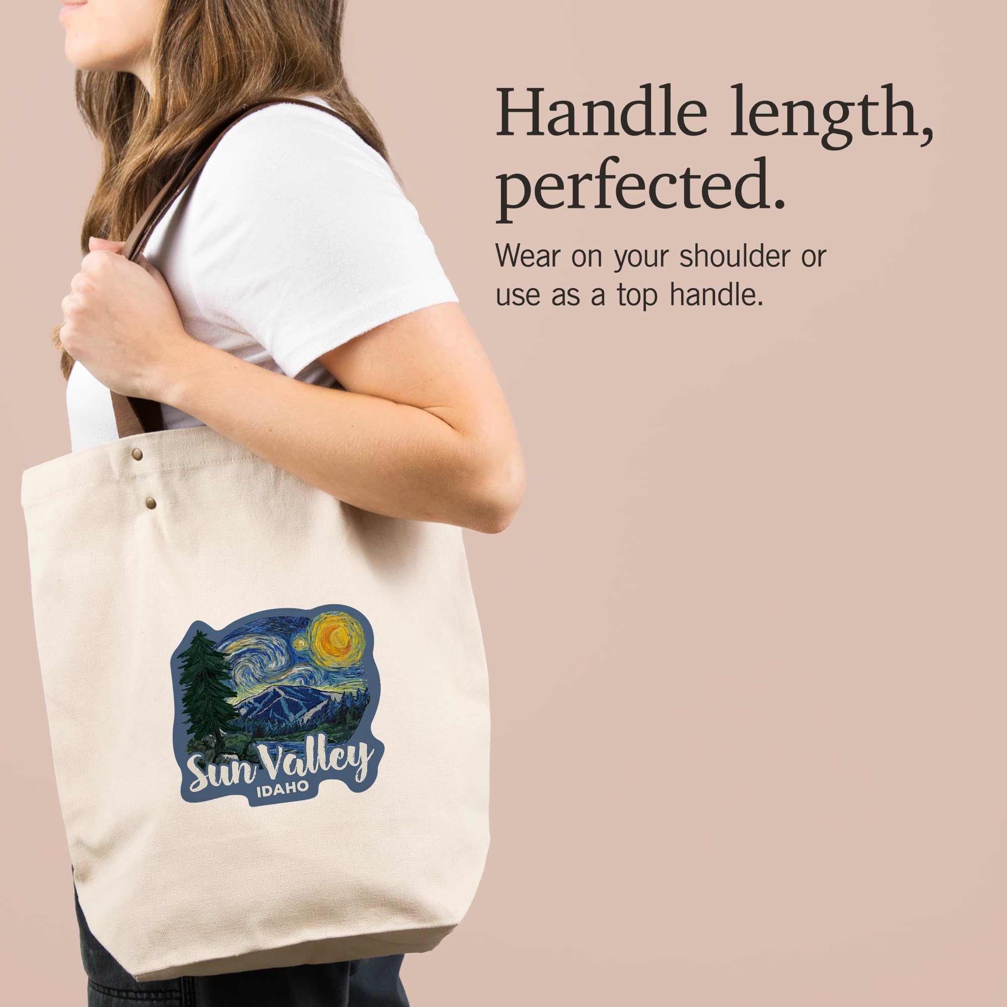 Sun Valley, Idaho, Bald Mountain, Starry Night, Contour (Canvas Deluxe Tote Bag, Faux Leather Handles & Zip Pocket)