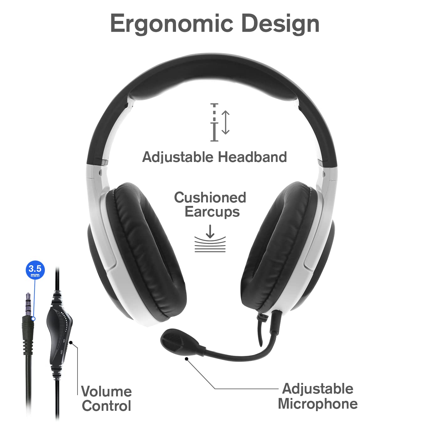 Nyko NP5-5000 Wired Headset for PlayStation 5 - Lightweight Headphones w/Adjustable Microphone - Compatible w/ PS4, PS5, Nintendo Switch, Xbox One and Xbox X|S - PS5 Accessories (Black/White)