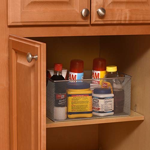 Silver Mesh Open Bin Storage Basket DVD Cd Book Holder, Closet Cabinet Organizer 12.1" x 7.87" x 5.87" Model #1116