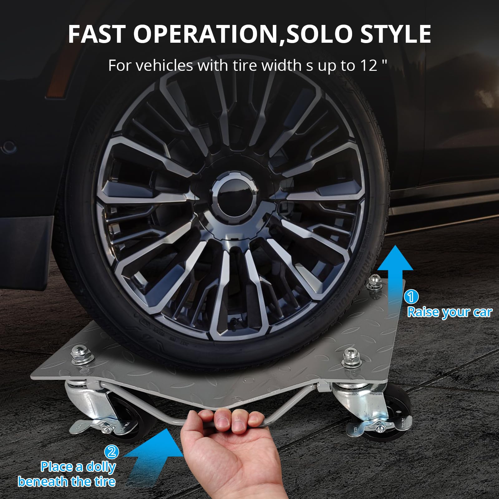 MERXENG [6000 lbs] Tire Wheel Dolly Car Set of 4, Heavy Duty Carbon Steel Car Mover with Antiskid Plate & 360 Degree Rotatable Wheel, 16"*12", Silver