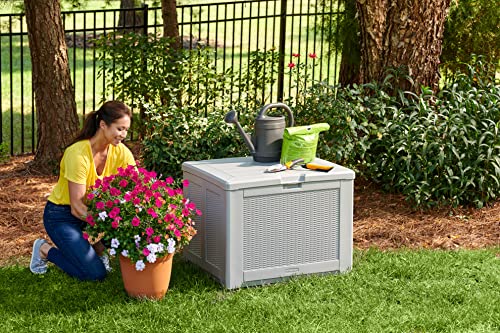 Rubbermaid Medium Resin Outdoor Storage Deck Box (74 Gal), Weather Resistant, Gray, Deck Organization for Home/Backyard/Pool Chemicals/Toys/Garden Tools/Porch/Patio Cushions
