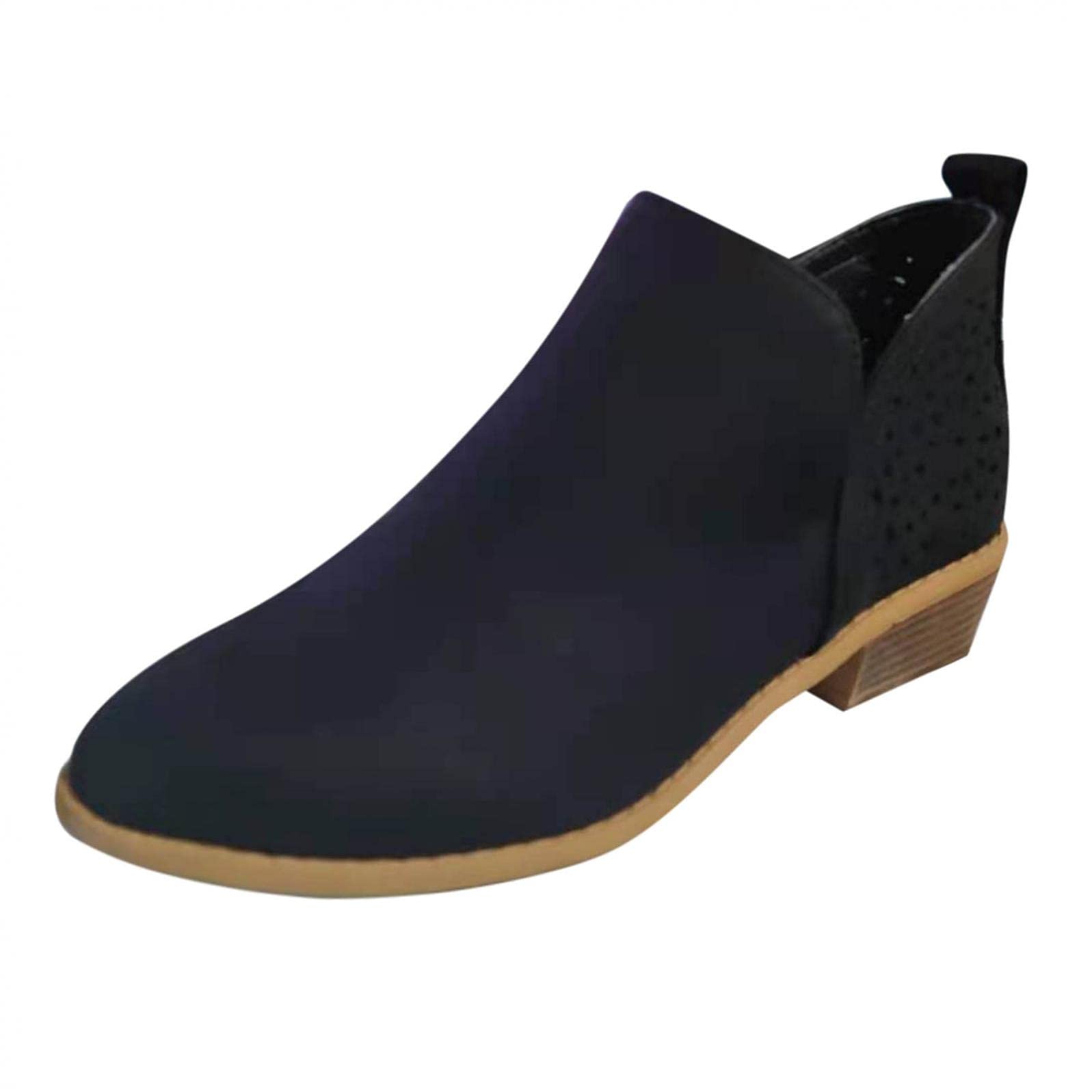 NOLDARES Cowboy Boots for Women Winter High Stacked Heel V Cut Ankle Booties Slip On Fahsion Comfy Combat Boot, Z1 Black, 8.5