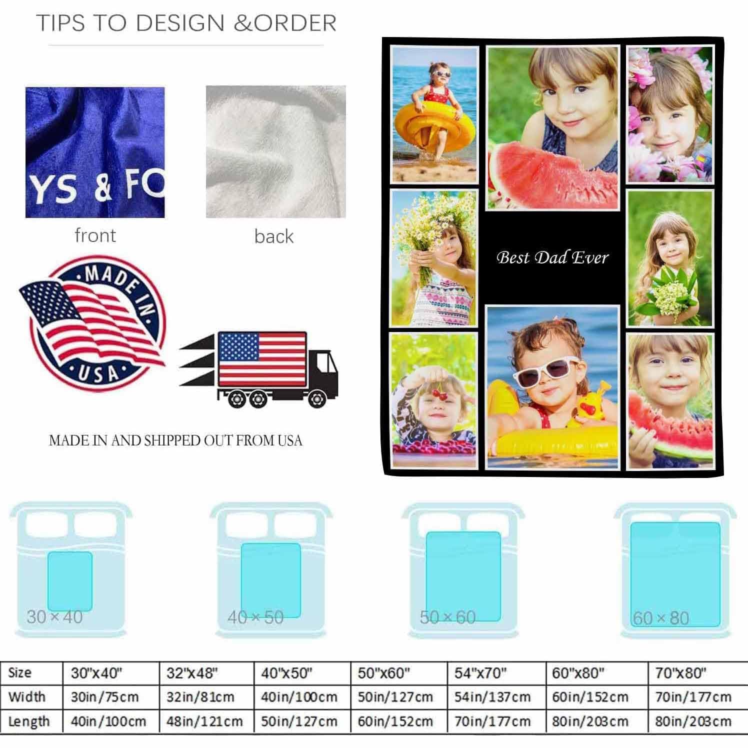 MyPupSocks Photo Blanket Customized Customized Blanket Gifts for Best Friend Sister Family Dad Mom Daughter Son (7 Size)