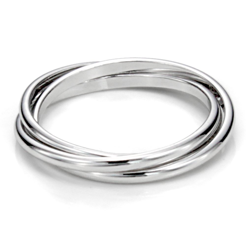 Metal Factory Sz 7.5 Sterling Silver Triple Interlocked Rolling High Polish Plain Dome Tarnish Resistant Wedding Band Ring