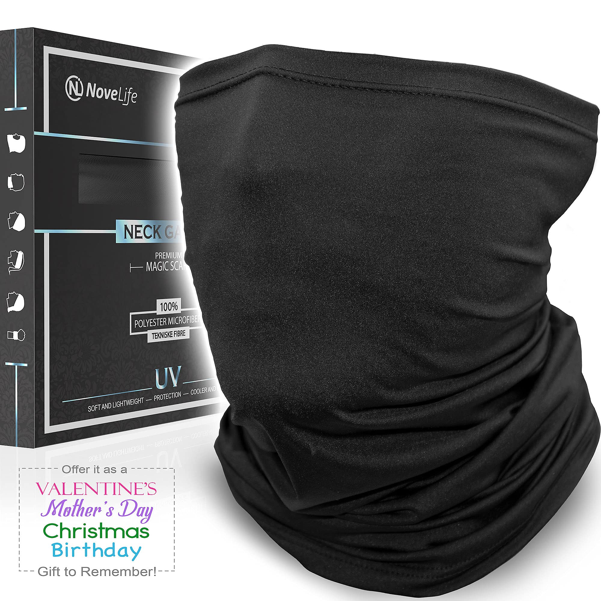 NOVELIFE Neck Gaiter, Bandana Face Mask, Balaclava Breathable Cover Scarf, Gator Covering (Black)