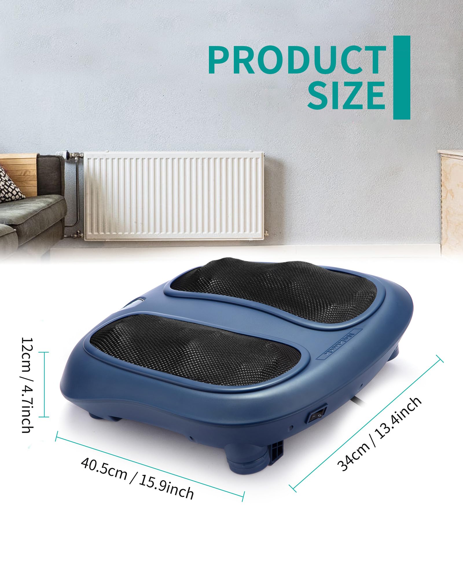 Nekteck Foot Massager with Heat, Shiatsu Heated Electric Kneading Foot Massager Machine for Plantar Fasciitis, Built-in Infrared Heat Function and Power Cord(Blue)