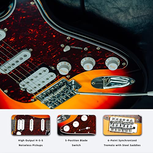 TOSTAR Electric Guitar Kit, 39 Inch Solid Right Hand Guitar Electric for Beginners with Amp + Straps + 4*Guitar Picks + 6*String Set + Tuner + Cable + Electric Guitar Bag (Sunburst)