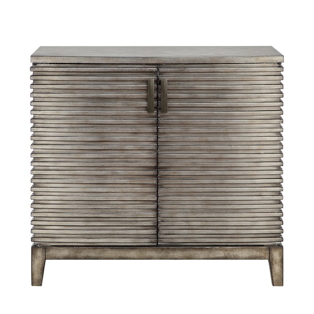 Madison Park West Ridge 2 Shelves Storage Cabinet - Vintage Industrial Rustic Modern, Solid Wood Legs Living Room Furniture Accent Chest, 36"W x 14"D x 34"H, Grey