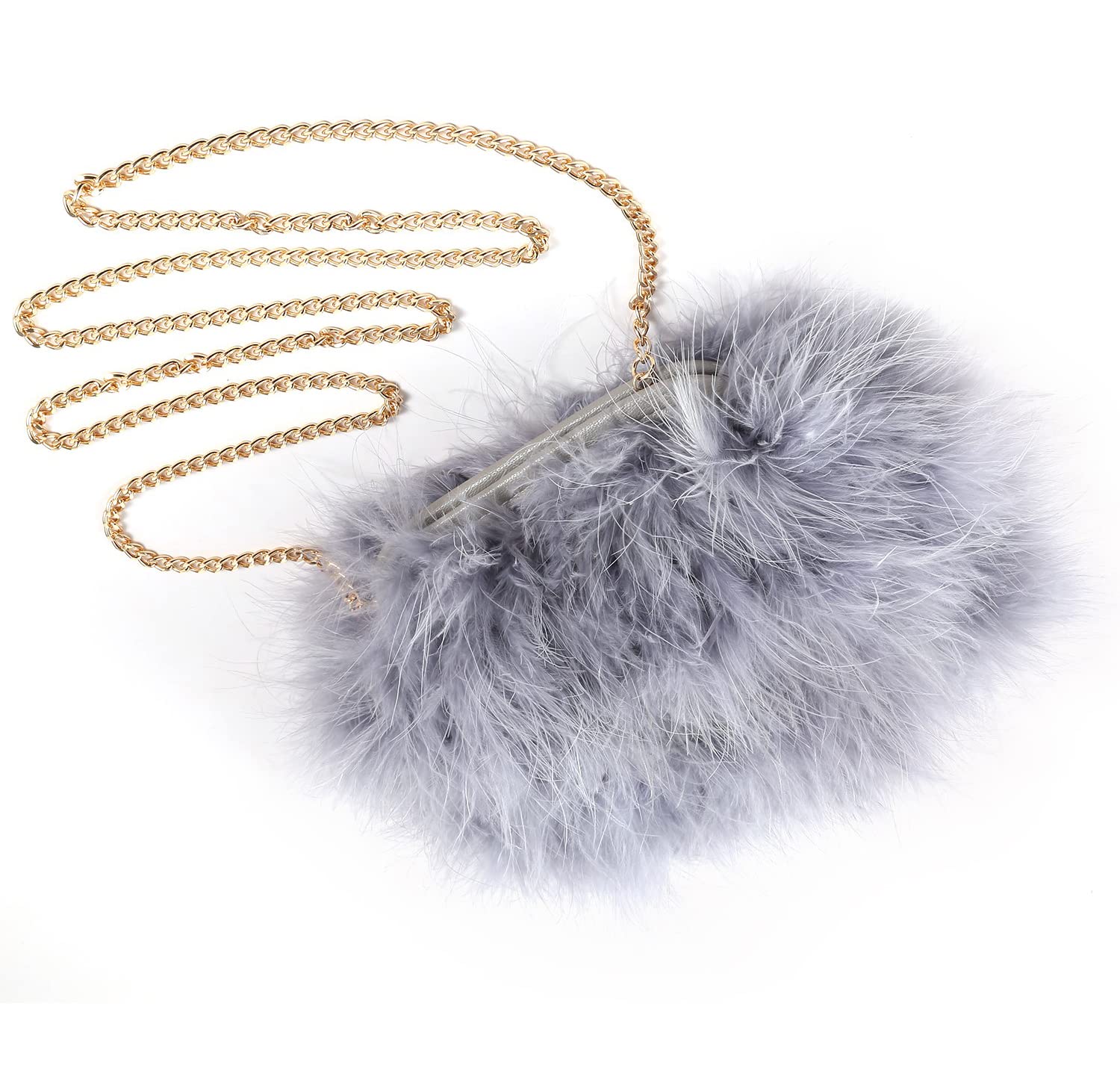 sioglam Marabou Feather Clutch Evening Bag Fur Purse Handbag for Women (Grey)