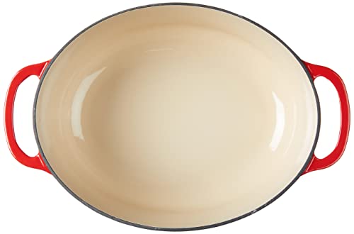 Lodge 7 Quart Enameled Cast Iron Oval Dutch Oven with Lid – Dual Handles – Oven Safe up to 500° F or on Stovetop - Use to Marinate, Cook, Bake, Refrigerate and Serve – Red